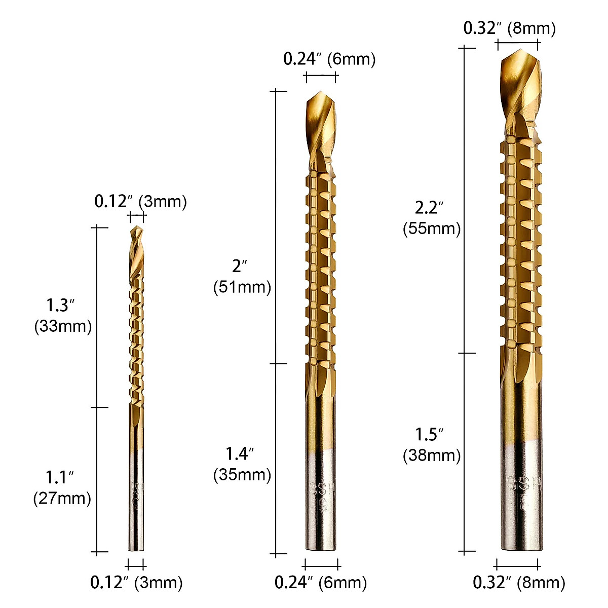 WEAVERBIRD Drill Bit Set - Step Drill Bit Set (3Pcs) and Serrated Drill Bit Set (3Pcs), Titanium Coated HSS Multifunctional Drill Set, 3-8mm Serrated Saw Drill Bit for Wood Metal Plastic