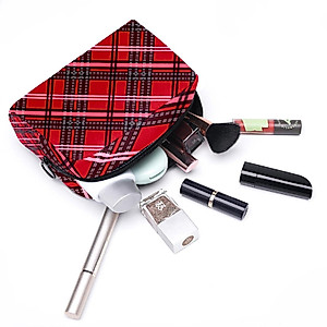 TBOUOBT Cosmetic Travel Bags, Makeup Case, Makeup Bag for Toiletries, Red Black Plaid Retro