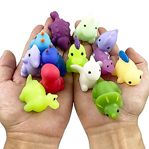 QINGQIU 24 PCS Dinosaur Kawaii Squishies Mochi Squishy Toys Stress Relief Toys for Kids Boys Girls Party Favors Birthday Gifts