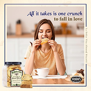 Nonni's La Dolce Vita Almond Biscotti - 2 Tubs - 34oz of Biscotti Italian Cookies - Italian Biscotti Cookies - Biscotti Jar - Biscotti Packed w/California Whole Almonds - Perfect w/Coffee - Kosher