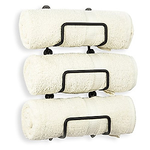 Wallniture Solid Wrought Iron Metal Towel Rack Holder – Wall Mount Rustic Home Decor - Bathroom Organizer Black Set of 3 (Straight Finish)