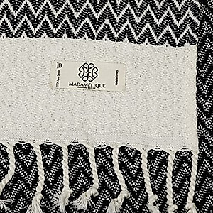 Madamelique Exclusive Hand Towels Set of 2-18 x 40 Inches - Decorative Bathroom Peshtemal Towel for Hand, Face, Hair, Yoga, Tea, Dishcloth, Kitchen and Bath - 100% Pure Cotton (Black)