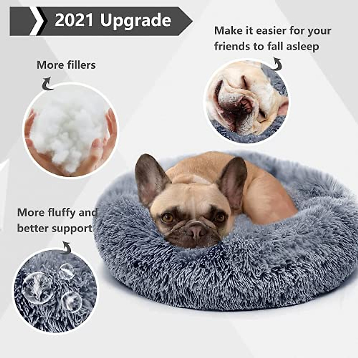 Small Dog Bed Calming Dogs Bed for Small Dogs Anti-Anxiety Puppy Bed Machine Washable Fluffy Luxury Anti-Slip Waterproof Mute Base Warming Cozy Soft Pet Round Bed