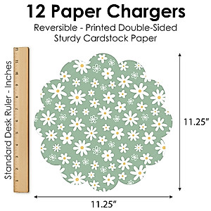 Big Dot of Happiness Sage Green Daisy Flowers - Floral Party Round Table Decorations - Paper Chargers - Place Setting For 12