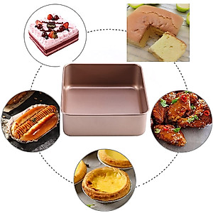 Ksdhotware 8'' x 3'' Deep Square Cake Pan Baking Mold Non-stick Coating Heavy Duty Brownie Bread Tray (Champagne Gold) (Square)