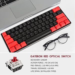 Ussixchare GK61 60% Mechanical Keyboard Hot Swappable RGB Led Gaming Keyboard Linear Red Switch for PC/Win/PS4/Xbox（Gateron Optical Red ）