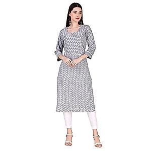 ladyline Traditional Printed 100% Cotton Kurtis for Women with Lace work Tunic Top (CPK LLJP) (46/Gray)