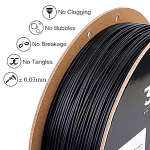 INLAND PLA 3D Printer Filament - 3D Printing PLA Filament 1.75mm, Dimensional Accuracy +/- 0.03mm - 1kg Cardboard Spool (2.2 lbs), Black PLA