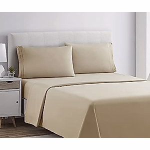 Clara Clark Queen Sheets Set, Deep Pocket Bed Sheets for Queen Size Bed - 4 Piece Queen Size Sheets, Extra Soft Bedding Sheets & Pillowcases, Beige Cream Sheets Queen