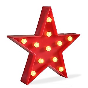 Marquee Light Star Shaped LED plastic Sign-Lighted Marquee STAR Sign Wall Décor Battery operated (Red)
