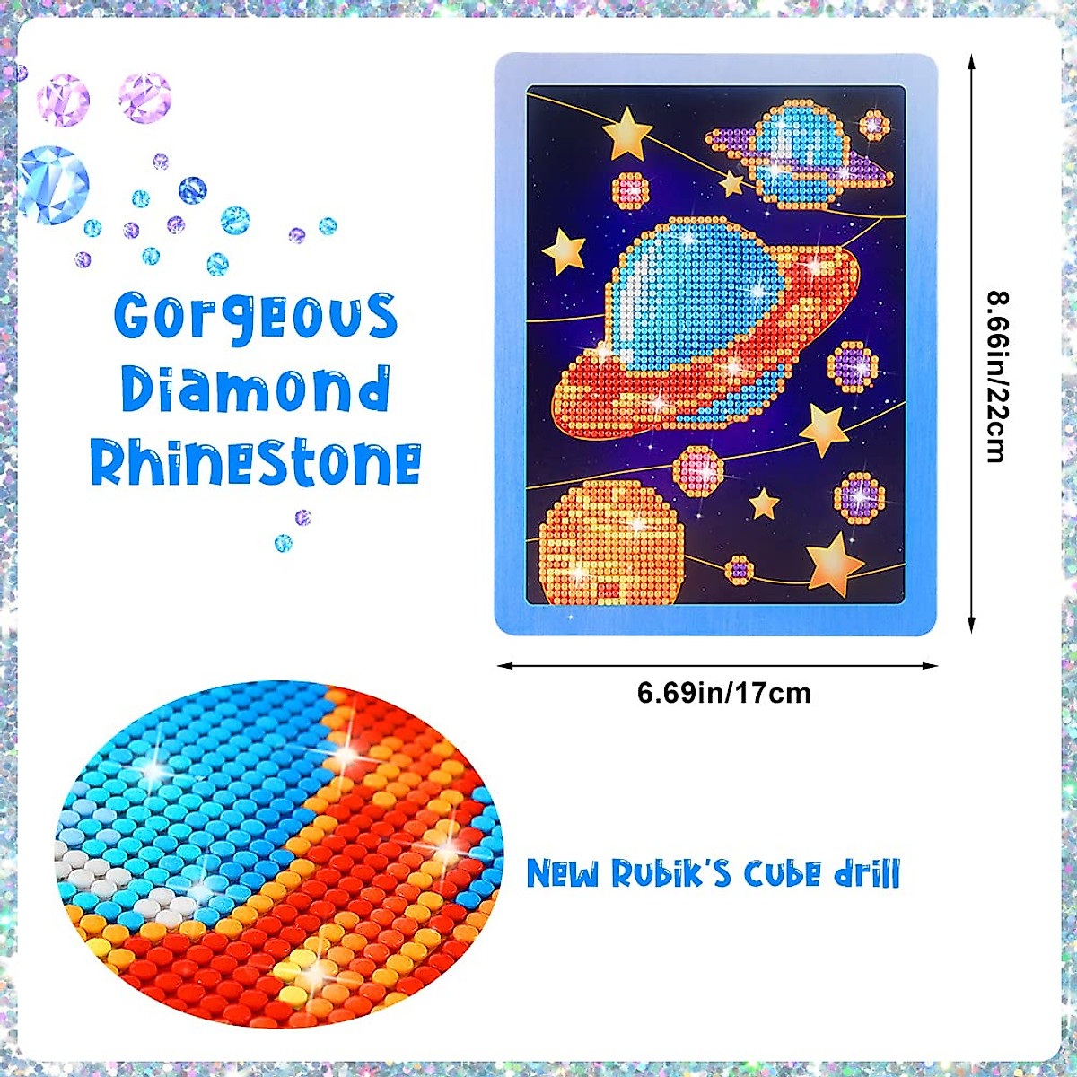 ForPeak Diamond Art for Kids, Arts and Crafts for Kids Ages 8-12, Mosaic Full Drill Gem Art Paint by Numbers, Animal 5D Diamond Painting Kits for Kids DIY for Kids Gift 6" X 6" 4 Pieces (Space)