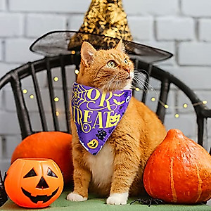 Whaline 4 Pack Halloween Pet Bandanas Pumpkin Ghost Trick or Treat Triangle Dog Bibs Purple Orange Black Dog Scarf Pet Neckerchief for Small Medium Large Pet Cat Dog Costume Accessories