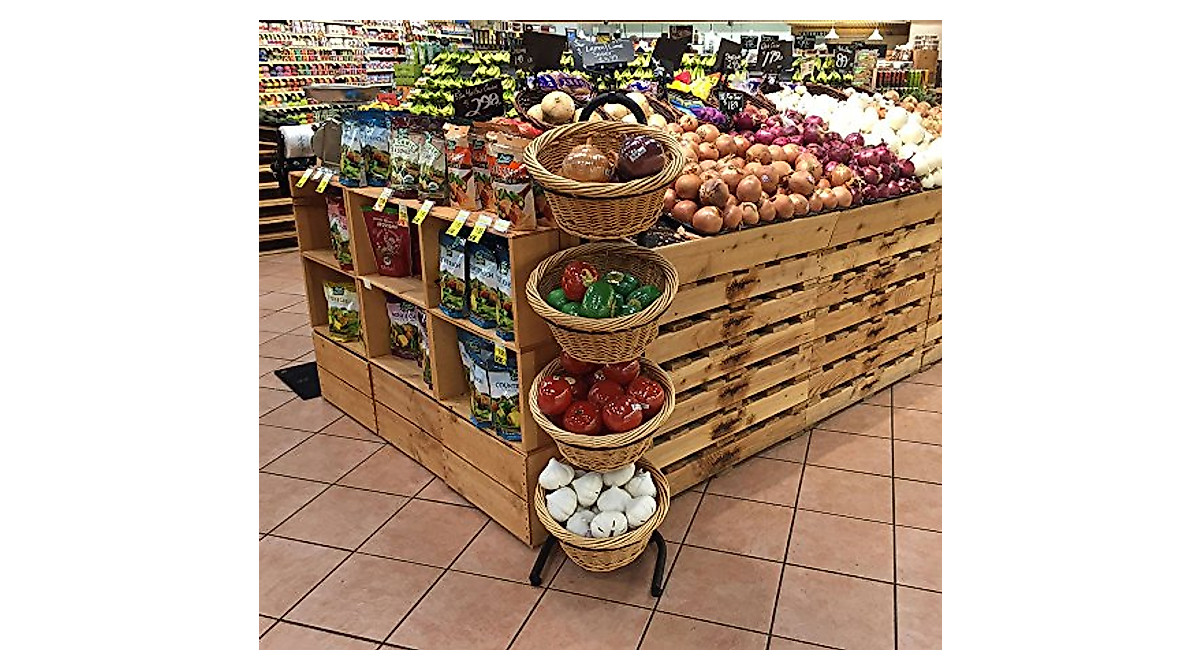 Mobile Merchandisers K1430-4B-MB 4-Tier Willow Basket Display Stand