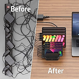 Alxum USB Fast Charging Station with Quick Charge 3.0, 10 Port Charging Stand for Multiple Devices, Compatible with iPad, iPhone, Samsung Galaxy, Black