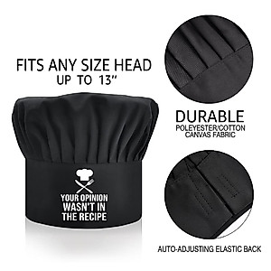 DYJYBMY Your Opinion Wasn't in The Recipe Chef Hat and Apron Set, Funny Cooking Grilling Apron Gift for Men Woman Dad Mom, Gift for Dad, Husband, Boyfriend, Chef, Adjustable Size