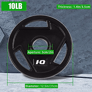 Cast Iron 2-Inch Weight Plate | Rubber Coated Olympic Weight Plate | Barbell Weight Plate Set for Strength Training, Weightlifting and Crossfit, Pair or Single - Multiple Choices Available (10LB, Pair)