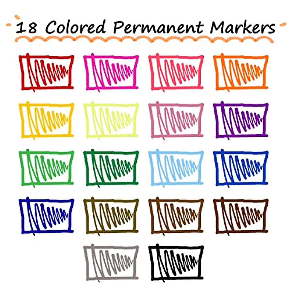 Vitoler 18 Assorted Color Permanent Markers,Fine Point Art Marker Pens Set for Adult Coloring Marking Doodling Painting on Plastic,Glass,Stone