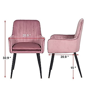 Decent Home Velvet Dining Chair Set of 2 Mid-Back Accent Arm Chairs with Black Metal Legs Modern Leisure Upholstered Seat Living Room Chair Home Desk Chair (Pink-2PCS)