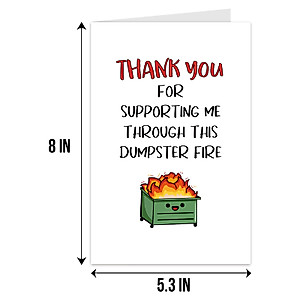 Qiliji Funny Thank You Card for Men Women, Appreciation Card for Coworker Boss Teacher Friend Doctor, Thank You For Supporting Me Through This Dumpster Fire