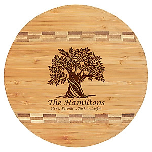 Personalized Round Cutting Board, Custom Engraved Monogram Block Inlay Cutting Board for Wedding, Gift for Mom, Housewarming, Anniversary (Large: 11 3/4'')