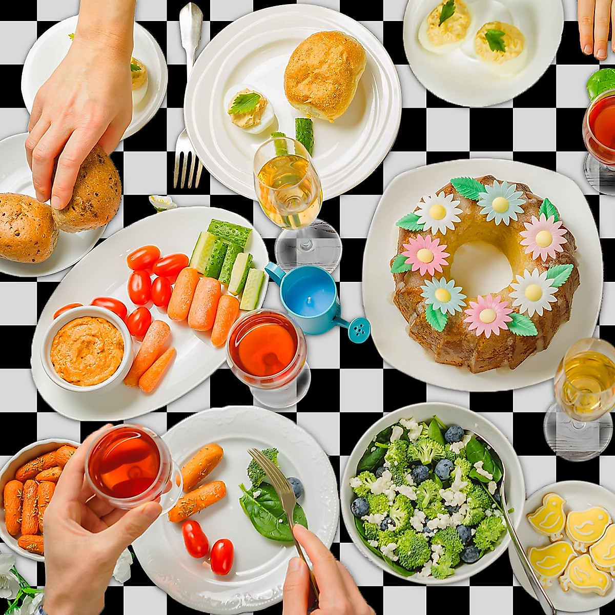 Oigco 3 Pack Black and White Checkered Tablecloths Race Car Theme Party Tablecloths for Motor Racing Birthday Party Decorations Racing Party Favours Supplies, 54" x 108"