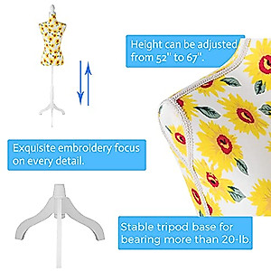 DRDINGRUI Dress Form w/ Stand, Female Mannequin Torso for Dress Jewelry Display, Floral Mannequin Body, Yellow Sunflower