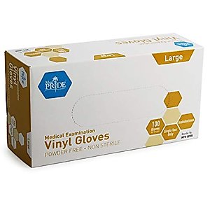 Med PRIDE Medical Vinyl Examination Gloves (Large, 100-Count) Latex Free Rubber | Disposable, Ultra-Strong, Clear | Fluid, Blood, Exam, Healthcare, Food Handling Use | No Powder