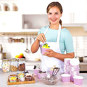 TYPTOP Premium Paper Ice Cream Cups, 50-Pack 12 oz Disposable Dessert cups for Hot and Cold, 12-ounce pink stripe