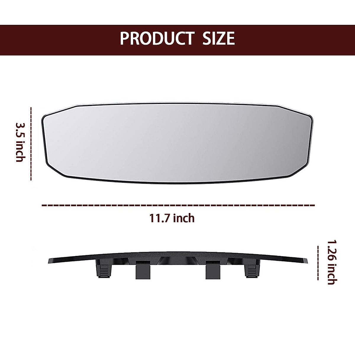 QODOLSI Large Panoramic Rear View Mirror, Universal Wide Angle, Interior Clip On for Car SUV Trucks (11.7In x 3.5In) Convex Curve 300mm