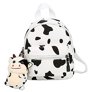 Abaodam Backpack Mini Cow Print Canvas White Cows Baby Bag Women- Canvas Shoulder Pouch Creative Fanny Pack Fashion Backpack for Woman Girl Lady