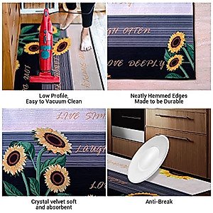 DALISHI Sunflower Kitchen Mat and Rug Set of 2, Farmhouse Kitchen Rug, Non-Slip Black Grey Yellow Kitchen Rug Runner Rug Kitchen Set Washable Floor Mats17*31.4 +17 * 47.2 in
