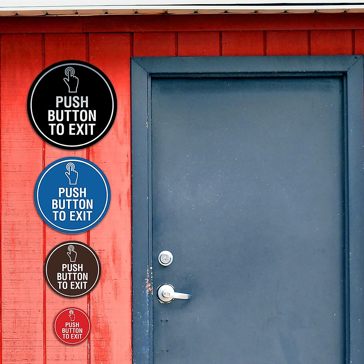 Signs ByLITA Circle Push Button To Exit Sign (Red) - Small