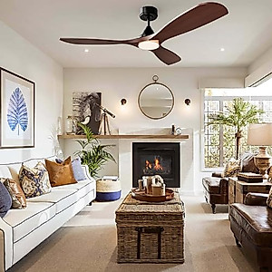 NOPAARD 52 Inch Smart Wood Ceiling Fan with Light, Ceiling Fans with Remote, Wifi Alexa and App Controls, Reversible Blades, Quiet DC Motor, Timing, High CFM, Dimmable LED Light, Red Walnut