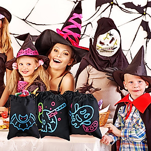 Liliful 36 Pcs Halloween Drawstring Treat Bags, 5.51" x 7.48" Black Cloth Small Shining Halloween Goodie Candy Gift Bags Bulk for Trick or Treat Halloween Party Favors Goodies Decorations Supplies