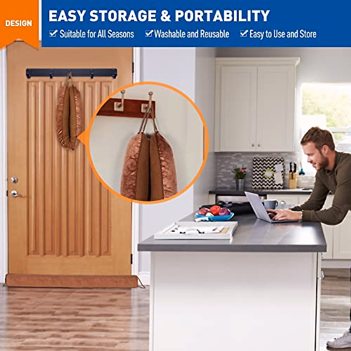 MAGZO Door Pillow Draft Stopper 32 Inch, Weighted Flower Printed Door Draft Blocker Under Door Air Noise Blocker, Coffee