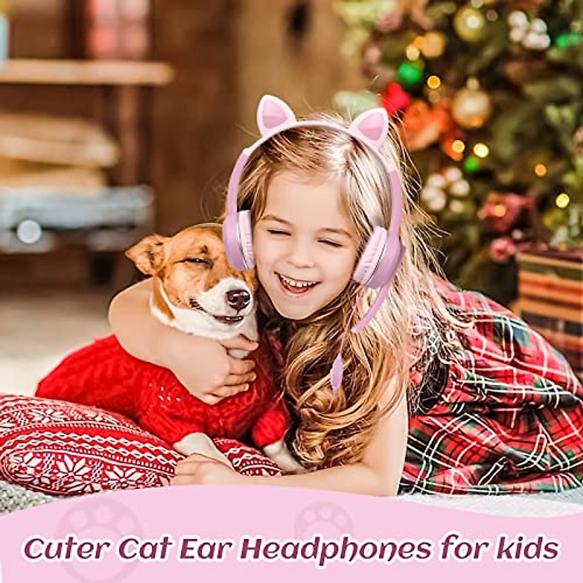 AKZ CN COM Kids Headphones, Cat Ear Headphones with Microphone for Children Boys & Girls, Wired Headset with 3.5mm Jack for Online Learning, Home, Chromebook, Travel, Tablet