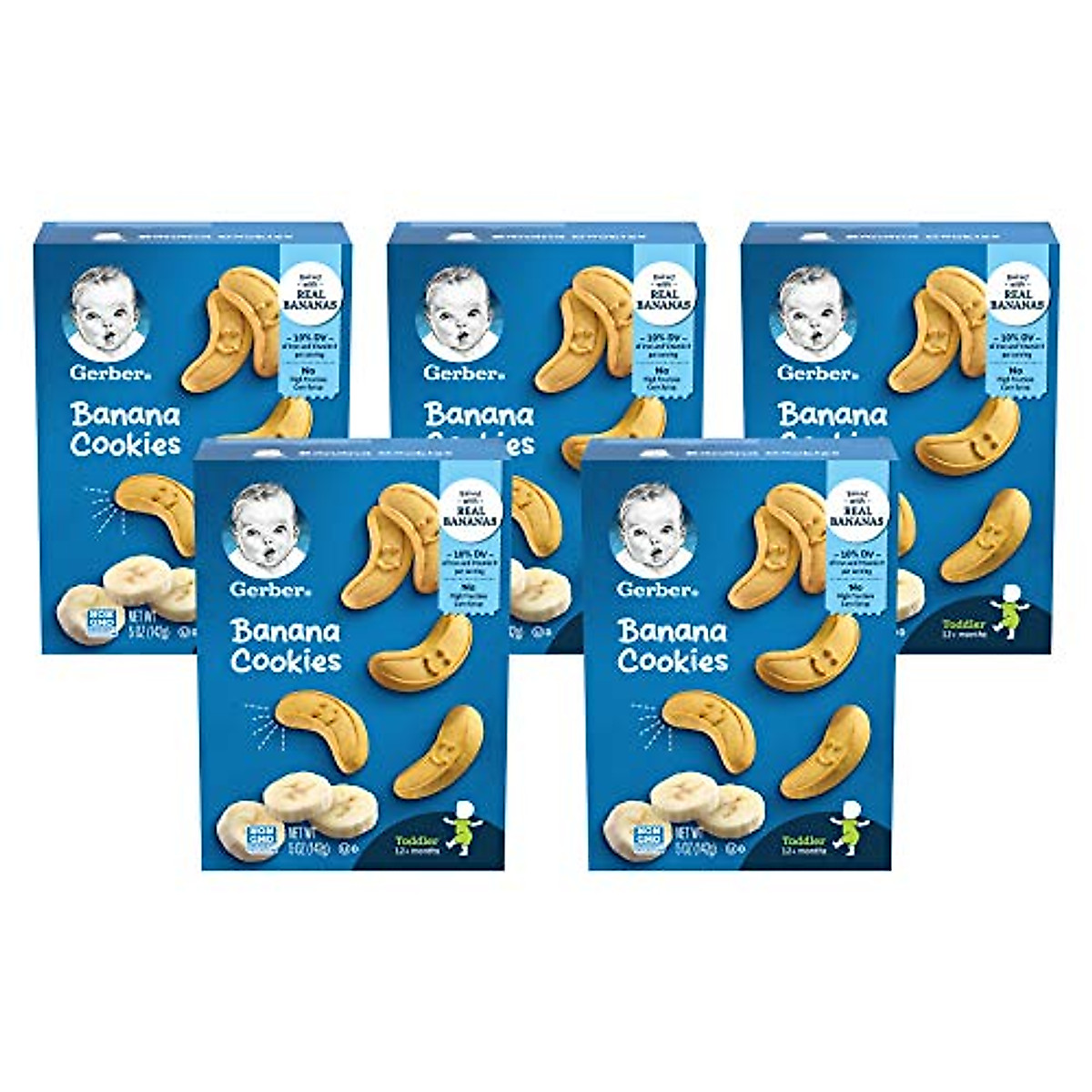 Gerber Toddler Banana Cookies, Baked with Real Bananas, 5 oz. Box (Pack of 5)