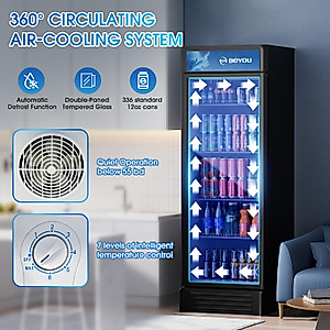 BEYOU Commercial Refrigerator, 12.2 cu. Ft Upright Beverage Display Merchandiser with single Glass Door, Drink Cooler for Living Room,Bar,Garage（Black）