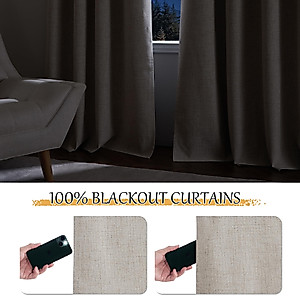 StangH 100% Blackout Curtains for Bedroom, Natural Linen Beige Curtains 84 inches Long Solid Thermal Insulated Farmhouse Drapes for Living Room Sliding Glass Door Nursery, W52xL84, 2 Panels
