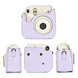 Phetium Protective Case Compatible with Instax Mini 7+ 7s 7c Instant Film Camera / Polaroid PIC-300, Premium Vegan Leather Bag Cover with Removable Strap (Purple)