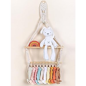 POVETIRE Macrame Hanging Shelves for Nursery for Nursery,Boho Baby Headband Holder Organizer Rope Decor Wall Hanging Decor for Toddler Girls Room
