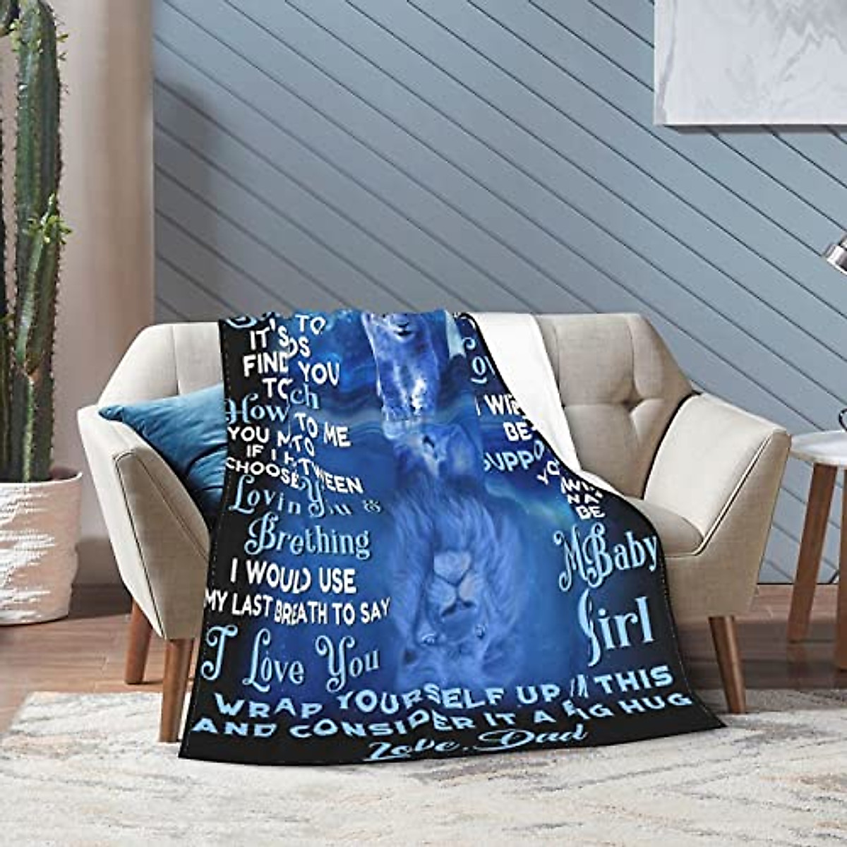 Daughter Gift from Dad Birthday Gifts from Lion Father Blanket to My Daughter Romantic Christmas Birthday Gifts for Her Lightweight Flannel Blanket for Bed Sofa