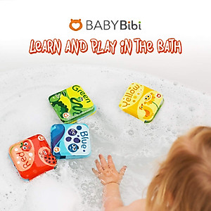 BabyBibi Floating Baby Bath Books for Baby. Kids Learning Bath Toys. Waterproof Bathtime Toys for Toddlers. Kids Educational Infant Bath Toys. (Set of 4: Color Recognition Bath Books)