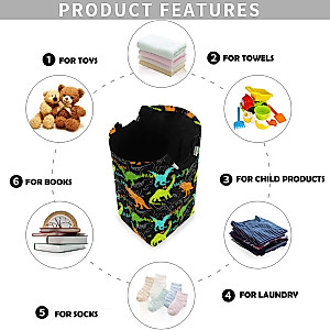 visesunny Large Capacity Laundry Hamper Basket Dino Rawr Water-Resistant Oxford Cloth Storage Baskets for Bedroom, Bathroom, Dorm, Kids Room