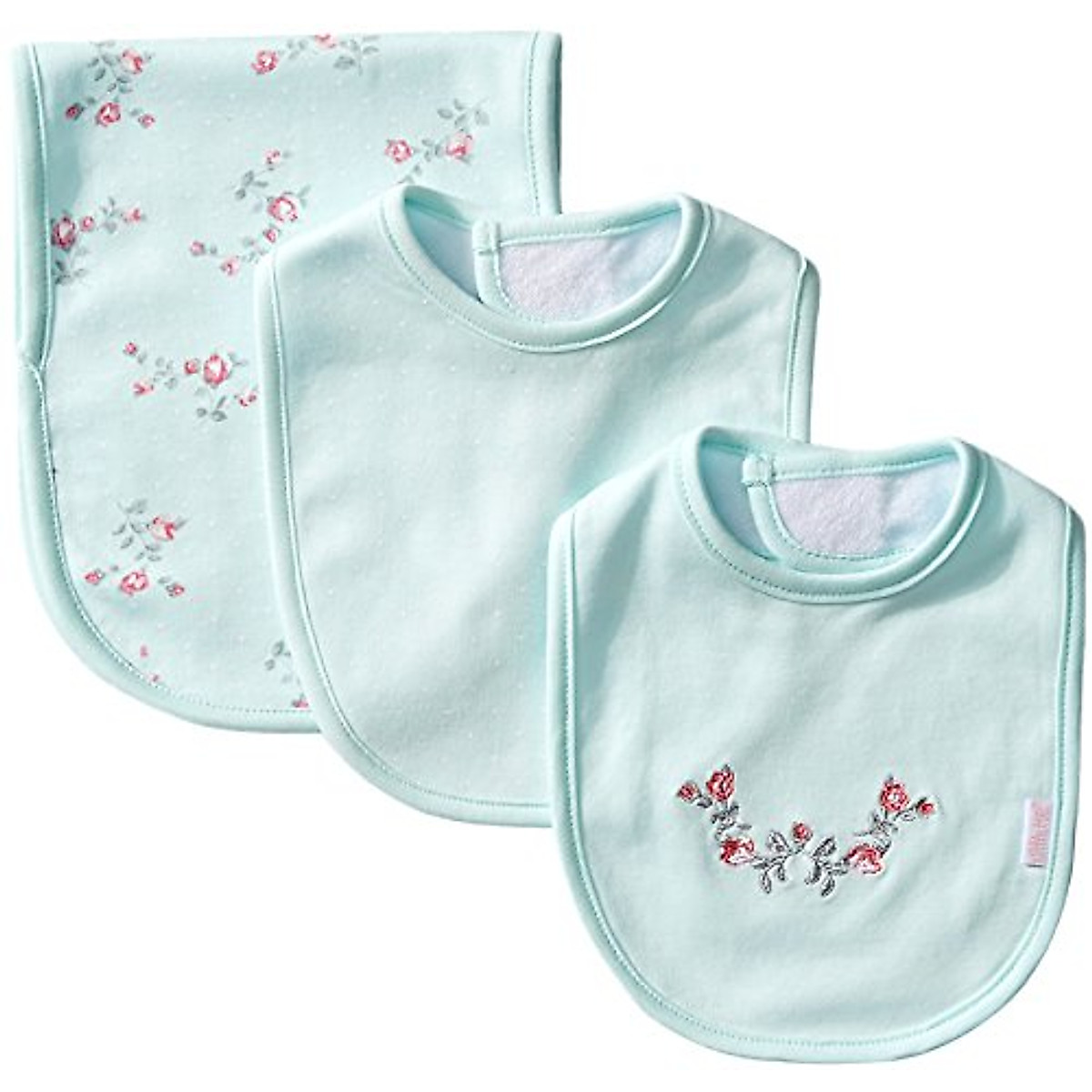 Little Me Baby Girls' 3 Piece Bib and Burp Set, Floral, Mint Print, One Size