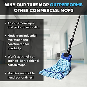 Bulk Commercial Mop Head Replacement (24 Count) - Medium Microfiber Tube Mop (14 oz.) | Industrial Wet Mops | Refill, Machine Washable, Heavy Duty | Hardwood, Tile, Laminate, Vinyl Floors (Green)