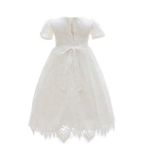 Silver Mermaid Baby Girls Baptism Christening Dress Lace Short Sleeve Wedding Dresses Gown & Bonnet (6M,Ivory White)