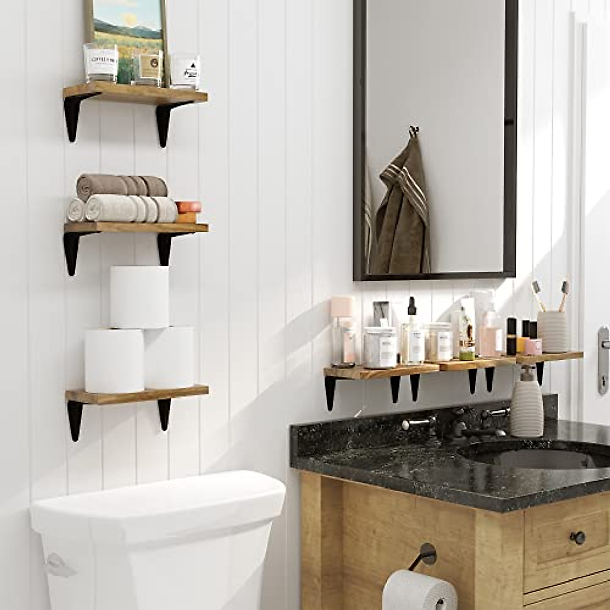 You Have Space Flota 9"x 4.5" Floating Shelves for Wall, Wall Decor Living Room, Book Bookshelf Storage Shelf for Home Office,Bedroom Set of 6