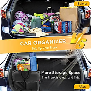 JNCHOICE Trunk Organizer for Car, Collapsible Car Organizer Multi-Compartment Car Storage for SUV, Truck & Car Accessories for Backseat -Black
