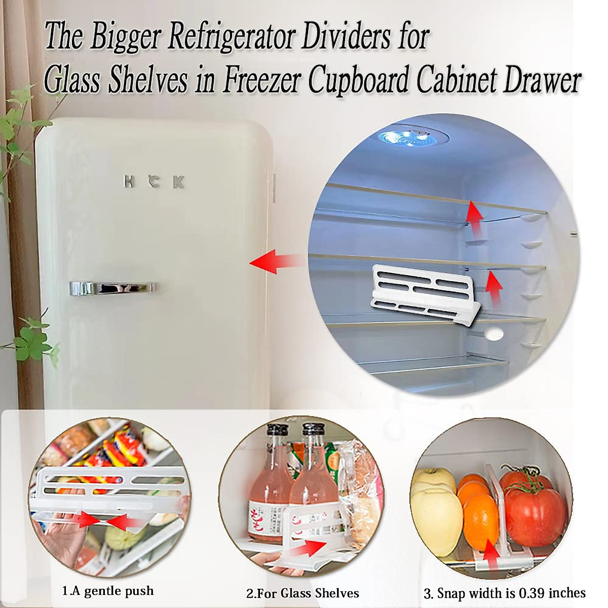 16Pcs Fridge Divider set, 8 Bigger Refrigerator Dividers for Glass Shelves in Freezer Cupboard Cabinet Drawer, with 8 Smaller Adjustable Fridge Dividers for Fridge Door Organizer Grid Separator.